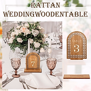 Soaoo 20 Pcs Wooden Table Numbers 1-20 Rattan Arch Wedding Table Numbers with Wooden Base Wooden Wedding Sign for Table Banquet Restaurant Wedding Party Decor