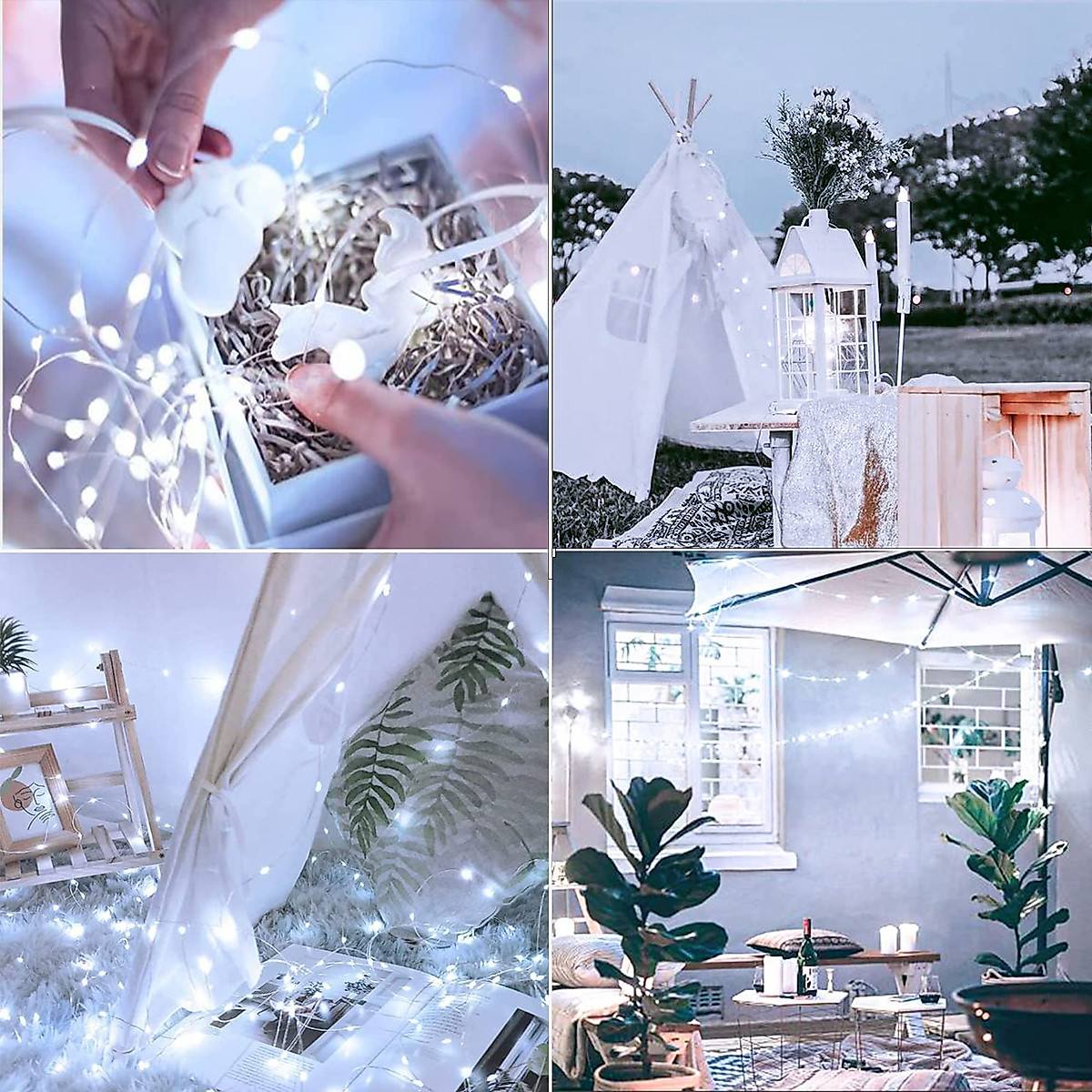 Solar String Lights, 2 Pack 100 LED Copper Wire Lights, Waterproof Fairy Decoration Starry String Lights - 8 Modes, Indoor/Outdoor for Gardens, Patios, Homes, Parties, Cool White 2 Pack