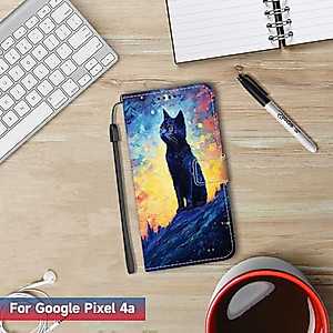 DeweiDirect Wallet Case Suitable for Google Pixel 4a 4G with Cat Print-aa227 Pattern, Top PU Leather, Kickstand with Wrist Strap Multifunction Smartphone Cellphone Case Folio Pocket Flip Lanyard