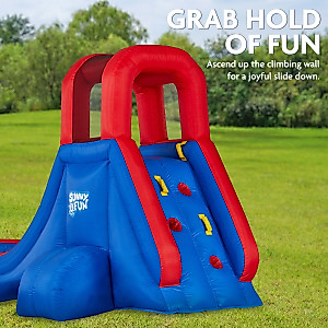 Sunny & Fun Inflatable Single Ring Water Slide Park – Heavy-Duty for Outdoor Fun - Climbing Wall, Slide & Deep Pool – Easy to Set Up & Inflate with Included Air Pump & Carrying Case