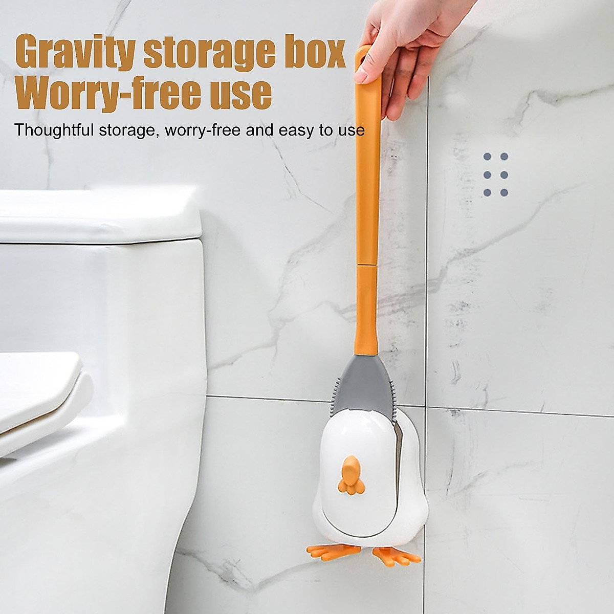 Hondony Toilet Brush and Holder Set,Wall Toilet Wand Long Handle Toilet Cleaner Brush | Long Handle Silicone Toilet Bowl Brush Head with Soft Bristles for Wash Basin