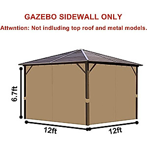 12'x12' Gazebo Curtains Outdoor Waterproof, Universal Replacement Curtain 4-Panels, Sidewalls with Zipper for Garden, Patio, Yard (Only Curtains)