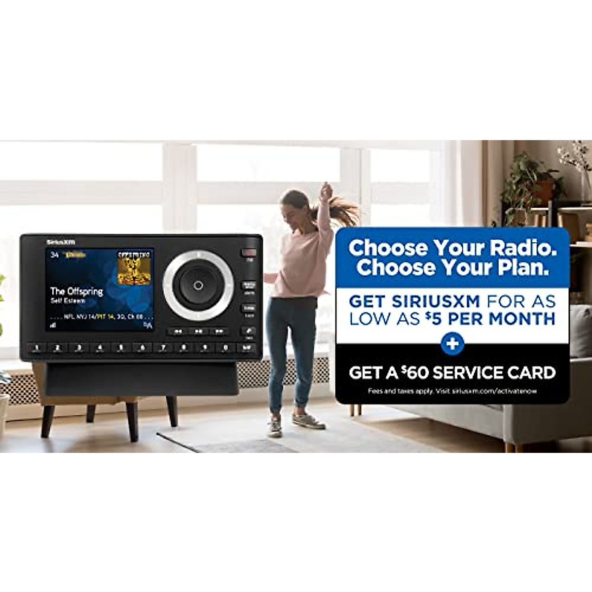 SiriusXM Onyx Plus Satellite Radio w/ Home Kit, Enjoy SiriusXM on your Home Stereo or Powered Speakers for as Low as $5/month + $60 Service Card with Activation