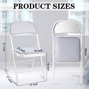 6 Pack Folding Chairs with Padded Cushions and Back Metal Frame Foldable Chairs with Padded Seats Portable Commercial Seat for Office Indoor Outdoor Meeting Wedding Party Event (White, Grey)