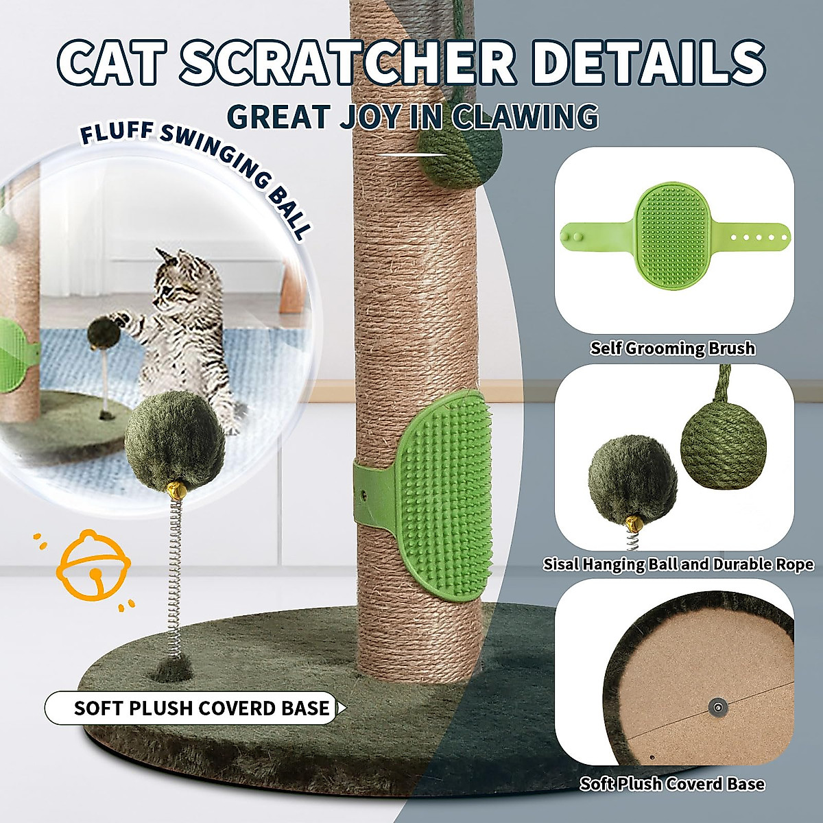 Cat Scratching Post 33" Scratching Posts for Indoor Cats Adults and Kitten, Cat Scratching Post Tall with Sisal Rope, Cute Cat Tree Scratching Post with Hanging Ball