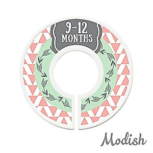 Modish Labels Baby Clothes Size Dividers, Baby Closet Organizers, Closet Size Dividers, Baby Closet Organizers, Clothes Organizer, Girl, Woodland, Arrows, Nordic, Boho, Pink, Mint, Gray (Baby)