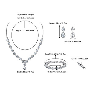BriLove Wedding Bridal CZ Necklace Bracelet Earrings Jewelry Set for Women Teardrop Infinity Figure 8 Y-Necklace Tennis Bracelet Dangle Earrings Set Clear Silver-Tone April Birthstone