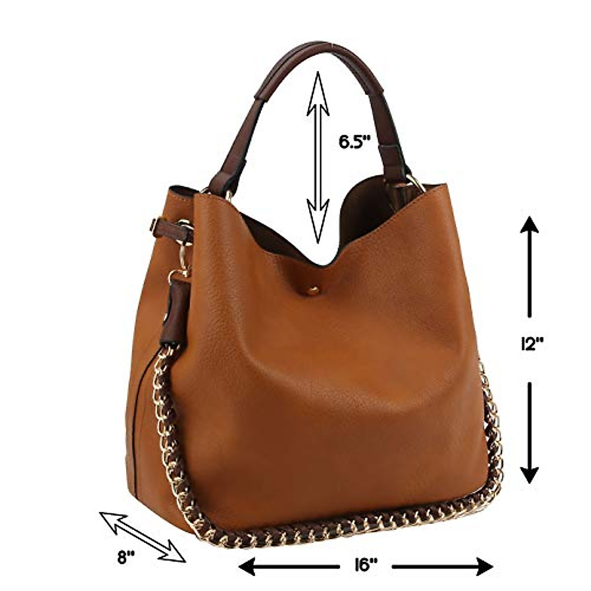 Handbag Republic Womens Fashion PU Designer Handbag Shoulder Bag Interlocking Chain Handle Stylish Tote (Brown)