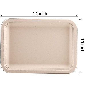 Lawei 50 Pack 14 Inch Biodegradable Paper Plates, Rectangle Compostable Disposable Food Trays 100% Heavy-Duty Sugarcane Bagasse Paper Platter for Seafood, BBQ, Picnic, Party
