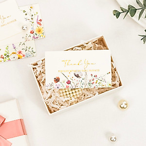 Crisky 150 PCS Thank You Cards for Small Business 4 Assorted Watercolor Wild Flower Thank You for Supporting My Small Business Cards (Gold Foil Calligraphy)