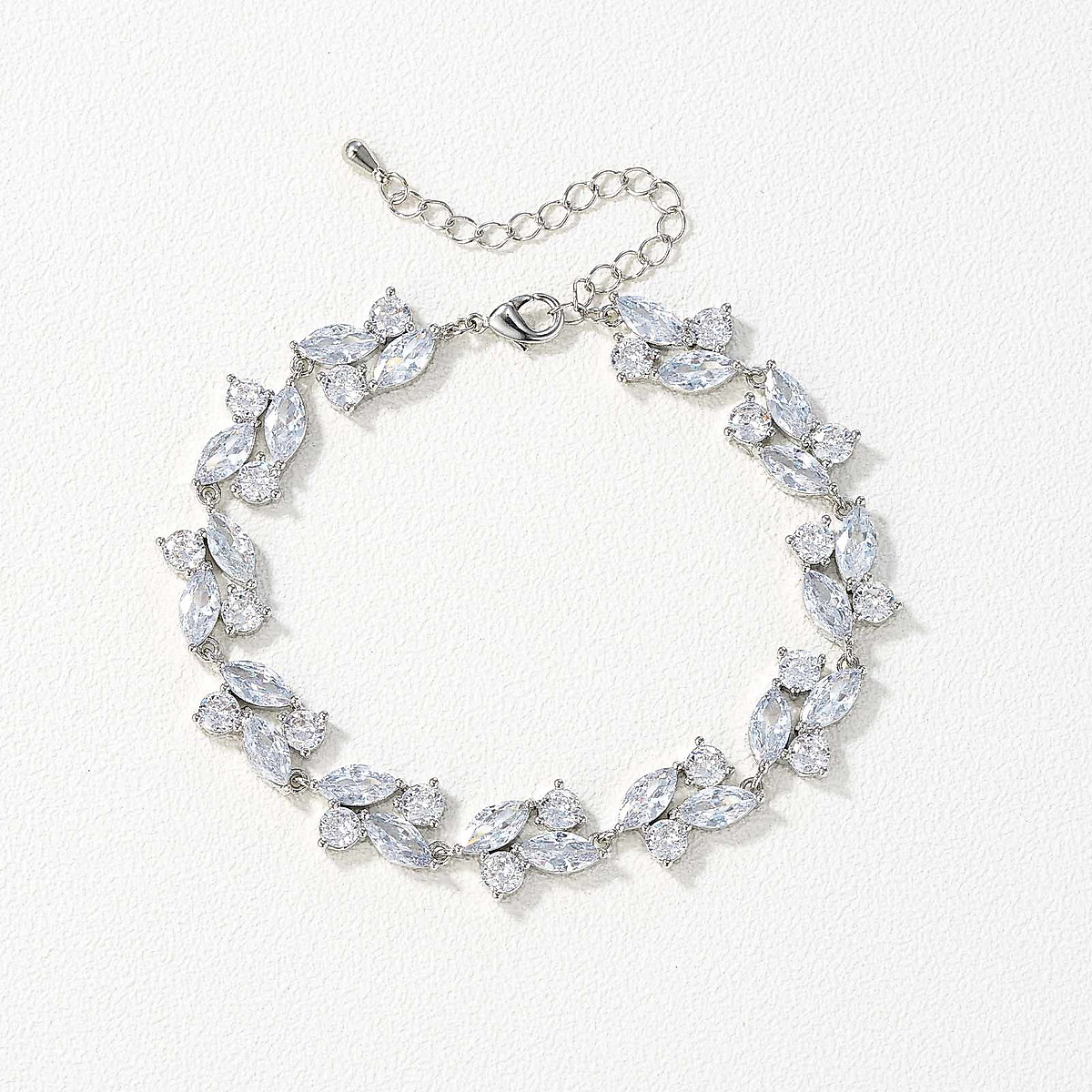 SWEETV Marquise Wedding Bracelet,Crystal Rhinestone Bridal Bracelets for Brides, Bridesmaids, Women, Rose Gold/Silver Tennis Bracelet for Wedding, Prom, Party, Jewelry Gifts