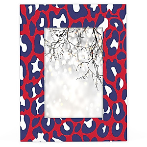 POFATO Leopard Print Blue Red 4x6 Picture Frame Wood Photo Frame for Tabletop Display Wall Mount Picture Frame Display 4x 6 Inch Photo Wall Decor Home Gift Frames