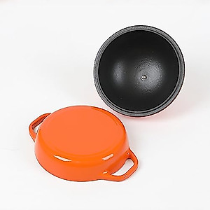 HAWOK Cast Iron Bread Cloche, Dia. 6.3inch/16cm, with Proofing Basket and Dough Scoring Knife, Sourdough Baking Pan Enameled Orange