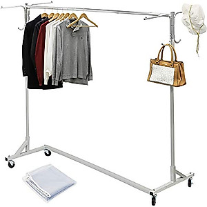 Simple Houseware Industrial Grade Z-Base Garment Rack, 400lb Load with 62" Extra Long bar w/Clear Cover and Tube Bracket