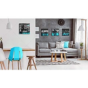 JiazuGo Wall Decorations Chicago Boston Los Angeles Brooklyn Bridge Skyline Canvas Art Black White USA New York City Pictures Teal Turquoise Lake Water Building Cityscape Home Living Room Office