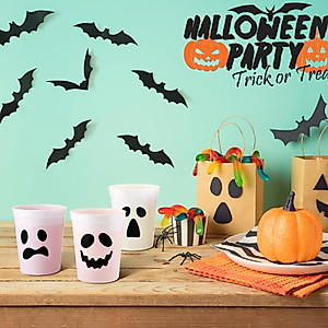 Tanlade 48 Pcs Disposable Halloween Cups Kids 16 oz Plastic Ghost Cups Halloween Disposable Cups Halloween Party Plastic Cups for Drinking Beverage Beer Juice Soda Snacks Punch Party Decorations