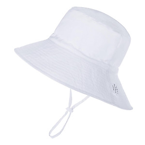 Baby Sun Hat Toddler Beach Summer Hats UPF 50+ for Baby Girl Boy Adjustable Cap White 6-12 Months