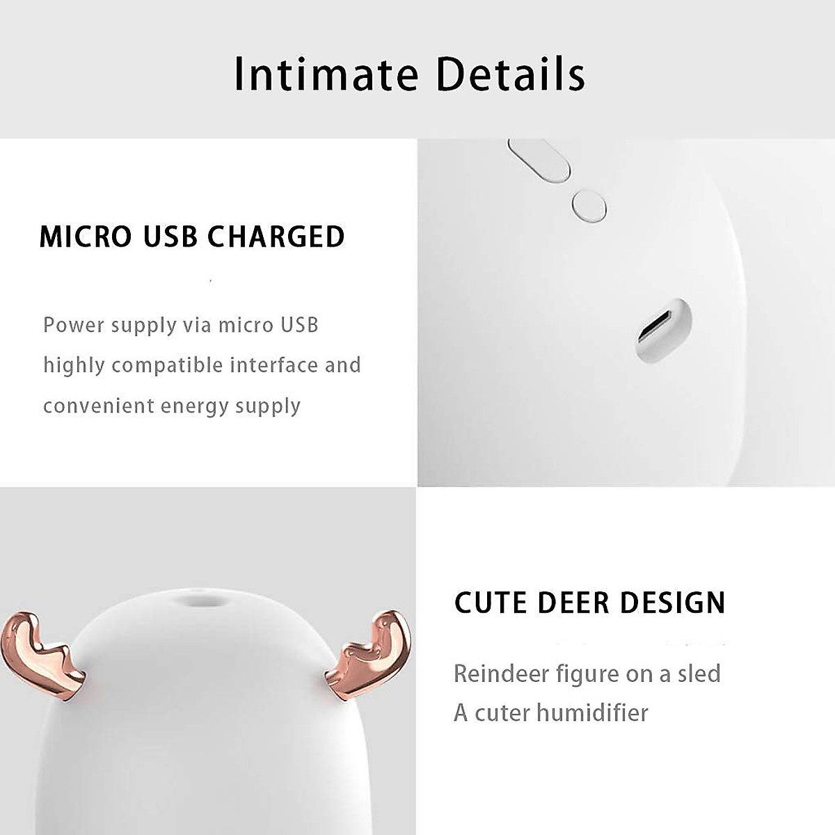 Mini Humidifier Cool Mist Humidifier with 2 Adjustable Mist Modes and Auto Shut-Off, Air Humidifier for Bedroom,Desktop,Office,Kid,Child,Girls (Reindeer)