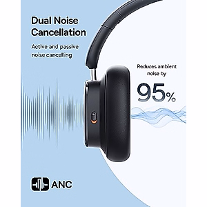 Baseus Active Noise Cancelling Headphones with 100H Playtime, LHDC Hi-Res Sound, Reduce Noise by Up to 95%, Spatial Audio, ENC Mics, 0.038s Low Latency, Bluetooth 5.3 Wireless Headphones - Bowie H1i