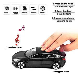 Model 3 Toy Car 1:32 Scale Alloy Car Model 3 Diecast & Pull Back Toy Vehicles Car Toy for 3 to 12 Years Old Toddlers Kids Toy Gift - with Lights and Music (Black)