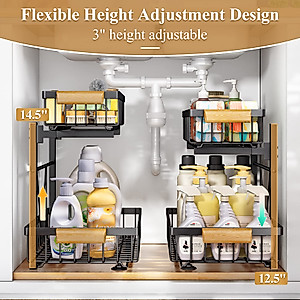 Under Sink Organizer, PXRACK Pull Out Cabinet Organizer 2-Tier Slide-out Sliding Shelf Under Cabinet Storage Multi-purpose for Under Kitchen Bathroom Sink Living Room Organizers and Storage