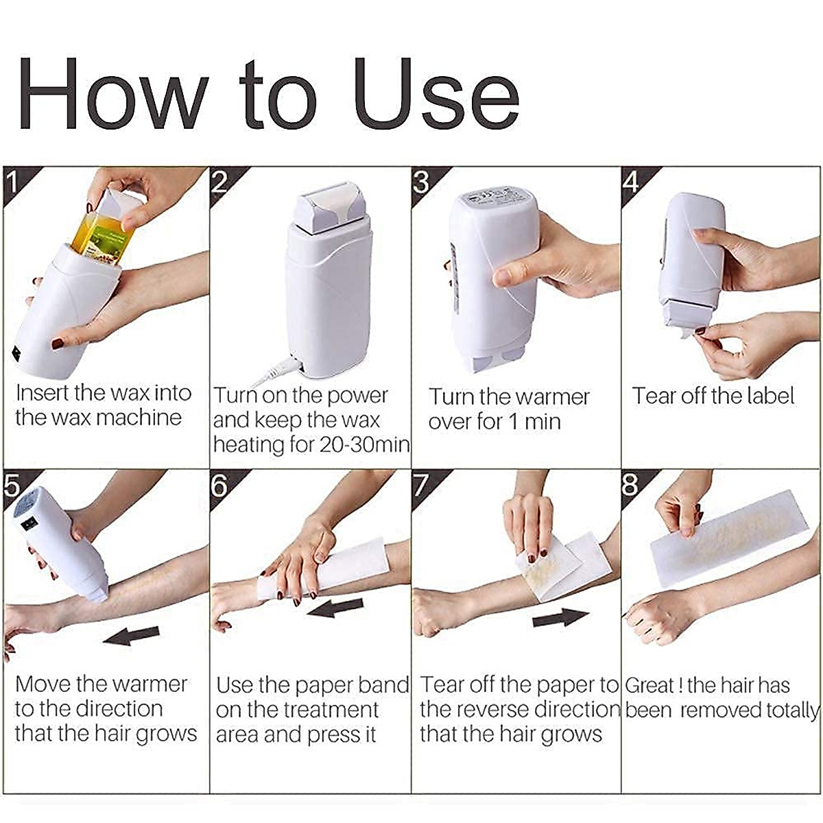 iMeshbean® Depilatory Roll on Wax Heater Roller Warmer Cartridge Strips Honey & Milk Hair Removal Kit for Women Men (2 Wax & 1 Paper)