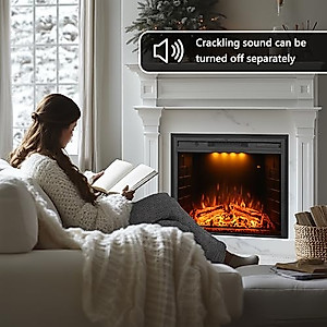 Dreamflame 36 inch Electric Fireplace, Wall Fireplace Electric with Remote Control, Realistic Log and Crackling Sound, Overheating Protection and Timer, 750/1500W Black