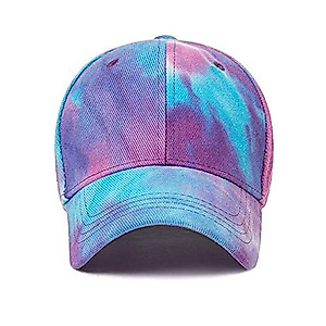 2-Pieces Tie-Dye Baseball-Cap for Women Girl Rainbow Cute Washed Dad Hat (Blue+Pinke 2pc)