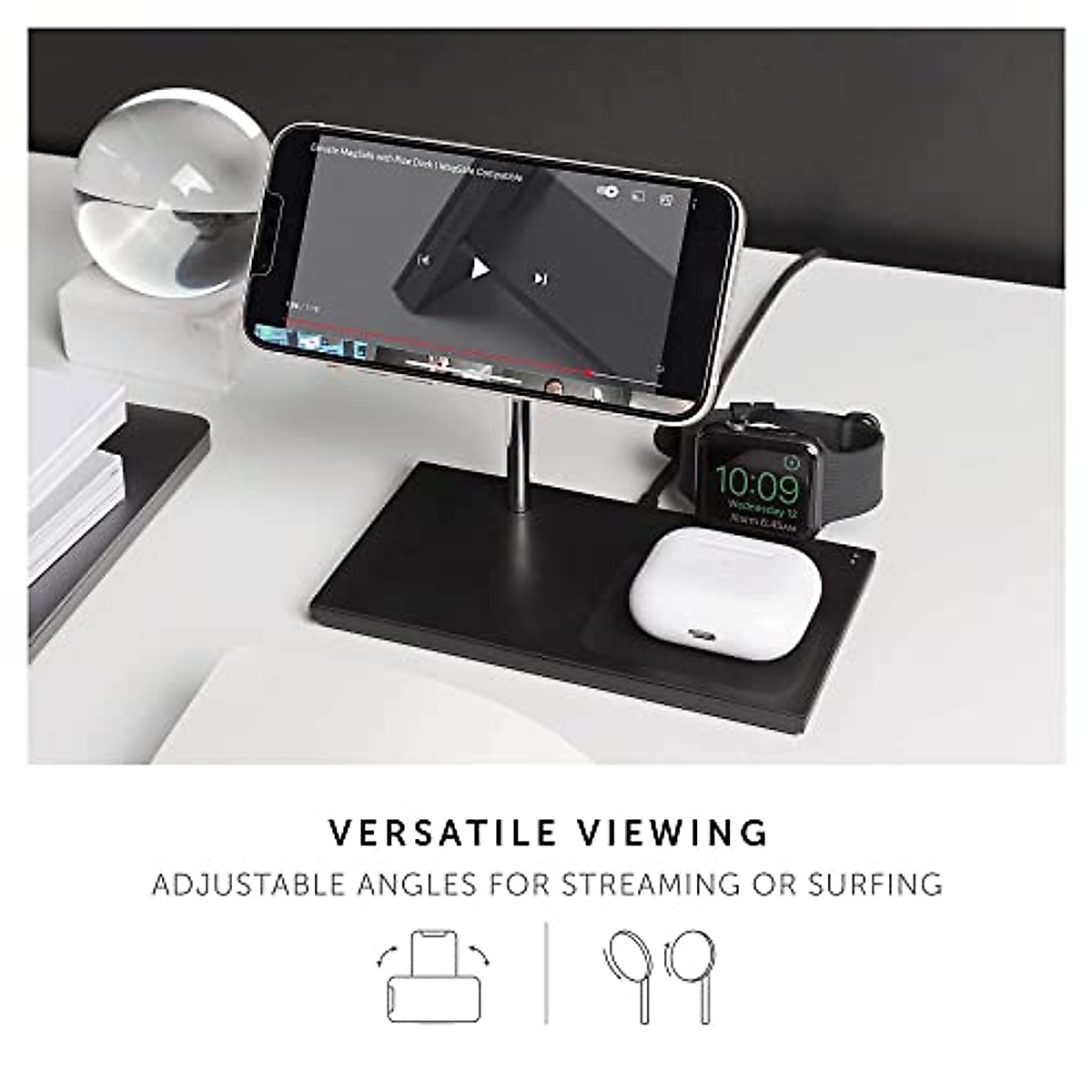 Native Union Snap 3-in-1 Magnetic Wireless Charger – For iPhone 14, 13, 12, AirPods Pro 2 & Apple Watch Ultra – Detachable Watch Puck with Extra USB-C Port – Adjustable Angle & Discreet LED Indicators