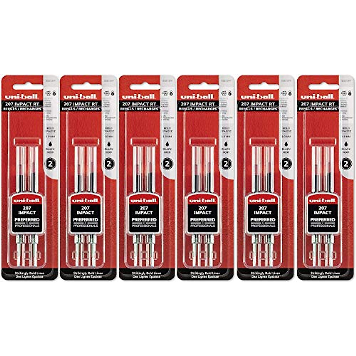 uni-ball Gel uni-ball Impact RT Retractable Pen Refills, Bold Point, Black Ink, Pack of 2, 6 Packs