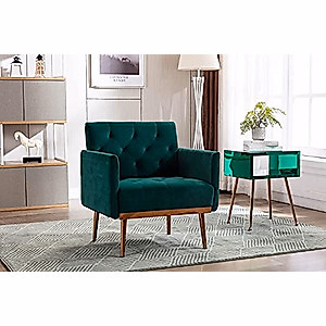 SLEERWAY Modern Velvet Single Sofa Chair, Upholstered Accent Living Room Chair, Comfy Armchair with Rose Golden Metal Legs, Tufted Chair for Reading or Lounging (Green)