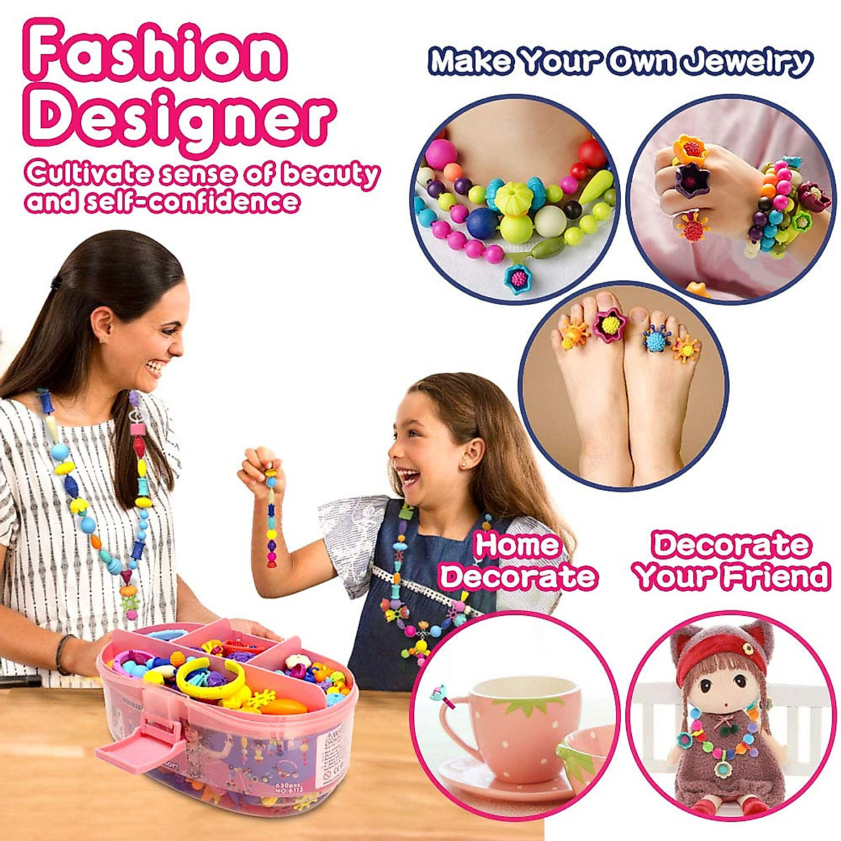 Pop Beads, Jewelry Making Kit for Girls, Art and Craft Toys Gift, DIY Bracelets Necklace Hairband and Rings Creativity Set for Kids Age 3 4 5 6 7 8 Year Old