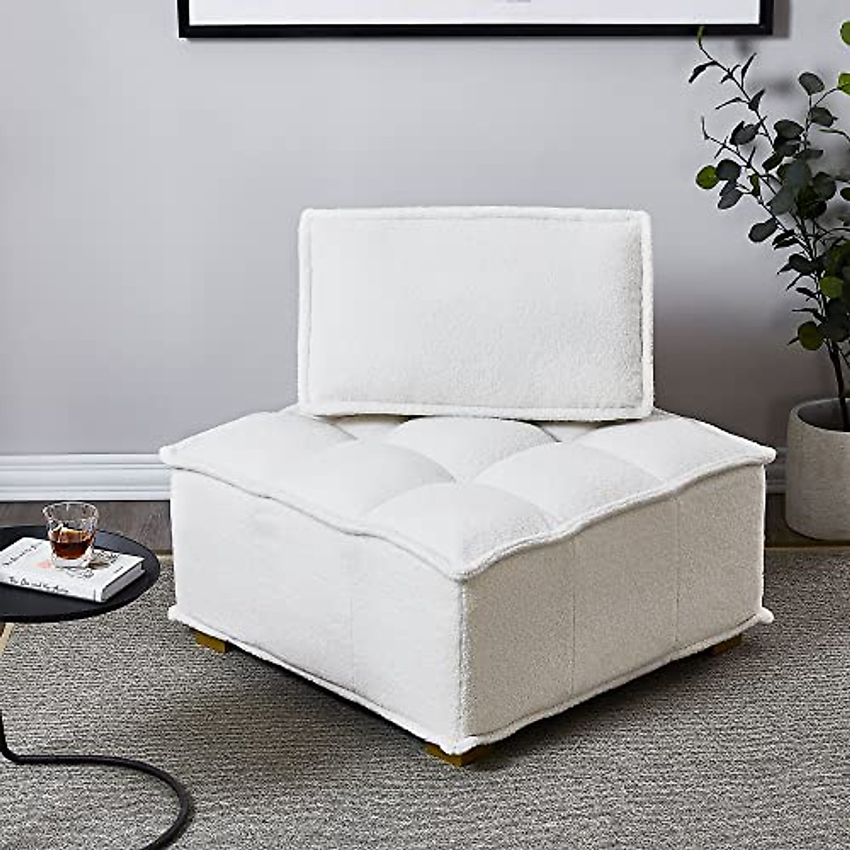 GNIXUU Modular Single Sofa, Lazy Sofas Ottoman with Gold Wooden Legs Teddy Fabric, Armless Couches for Small Space Living Room Bedroom Apartment Office