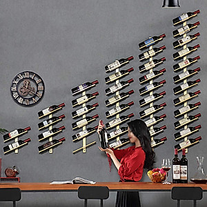 Metal Wall Wine Rack, Wall-Mounted Wine Rack with Bottle & Glass Holder,Metal Hanging Wine Holder,Floating Bottle Storage Rack,Stemware Racks Organizer, Gold, 4 Bottles