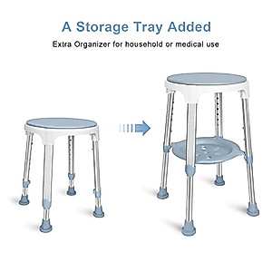 LEACHOI Shower Chair for Inside Shower, Tool-Free Assembly Swivel Shower Stool with Storage Tray, Adjustable Tub Chair and Bathroom Stool for Seniors, Elderly, Handicap & Disabled -300lbs