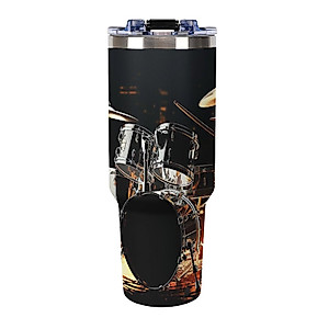 QWJKM Drummer Tumbler with Handle Large Insulated Car Cup 40 OZ Stainless Steel Travel Mug Leak Proof Water Bottle with Lid And Straw for Car Home Office Gifts