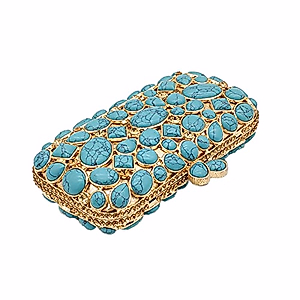Women's Evening Bag Women Banquet Purse Luxury Evening Bag Turquoise Stone Crystal Clutches Wedding Handbag (Color : Blue)