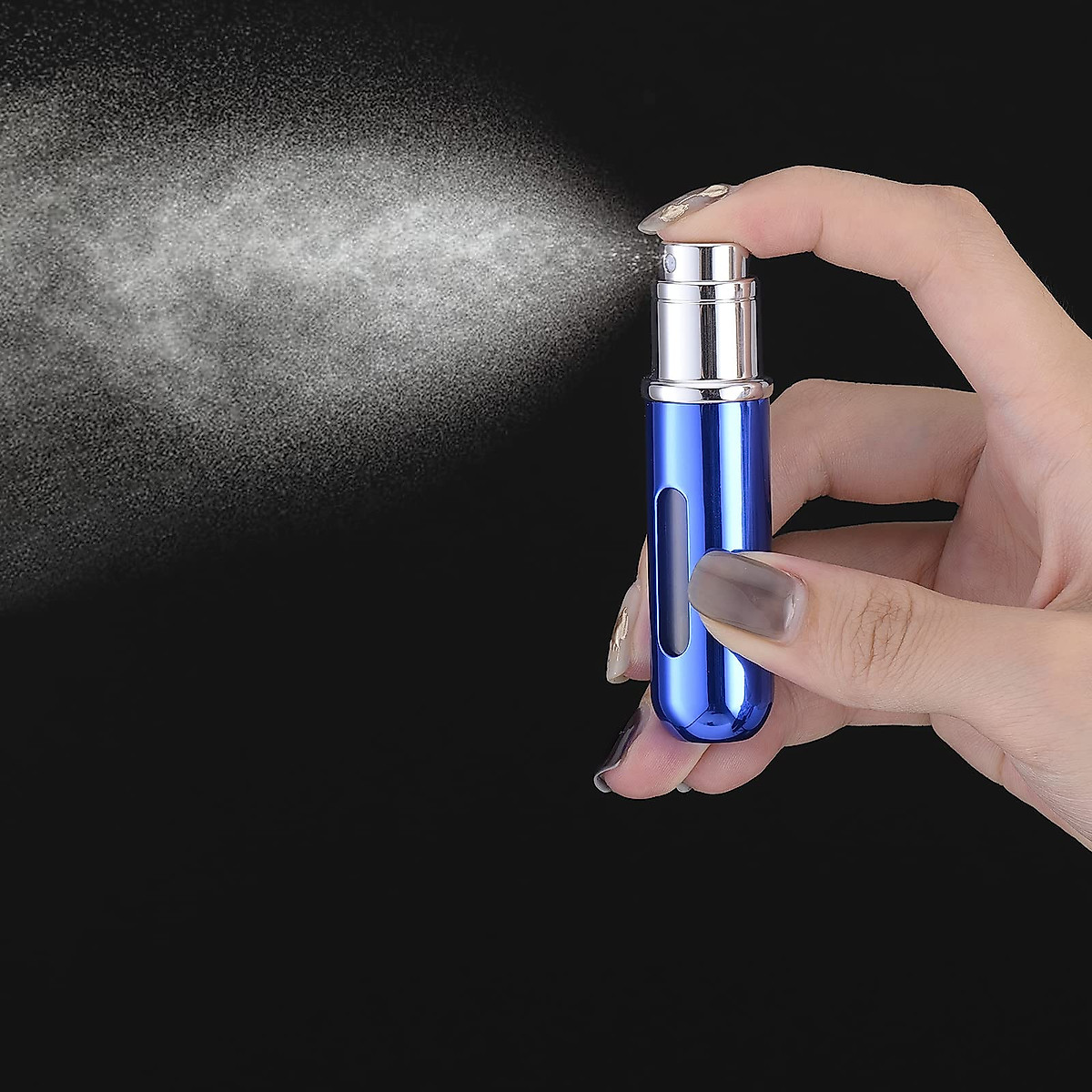 Lusiyi Refillable Perfume Bottle (5ML, 2PCS), Travel Cologne Atomizer, Portable Pocket Perfume Spray (0.2oz, Blue, Silver)