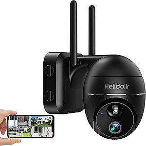 Helidallr Security Camera Outdoor, 355° PTZ Camera 1080P WiFi Wireless Indoor Cameras for Home Security 15000mAh Security Cameras with IP66 Waterproof, Night Vision, AI & PIR Detection, Two-Way Audio