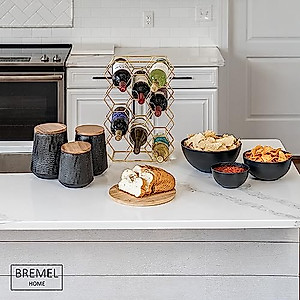 Bremel Home Salad Bowl with Lid - Large Salad Bowl Set of 3 with Wooden Lids, Bamboo Fibre like Melamine Mixing Bowl & Storage Set for Serving Salad, Salad Serving Bowl Set for Pasta, Popcorn, Chips