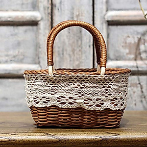 WSZJJ Hand-Woven Small Flower Basket Rattan Small Flower Basket Flower Basket Simulation Flower Basket