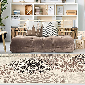 SUPERIOR Indoor Small Area Rug for Bedroom, Living/Dining Room, Entryway, Office, Farmhouse Aesthetic Floor Throw, Modern Floral Geometric Decor, Jute Backing, Leigh Collection, 3' x 5', Beige