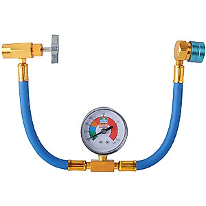 R1234YF Refrigerant Charge Hose Kit, R-1234YF AC refrigerant Can Hose with Gauge, 1/2 LH Can Opener Tap And R1234YF Low Side Adapter