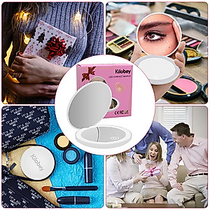 Kilobey Compact Mirror with Light, LED Lighted Travel Makeup Mirror 1x/10x Magnifying Mirror Rechargeable Portable Pocket Mirror 3.5in Double Sided Folding Round Mirror for Handbag, Purse