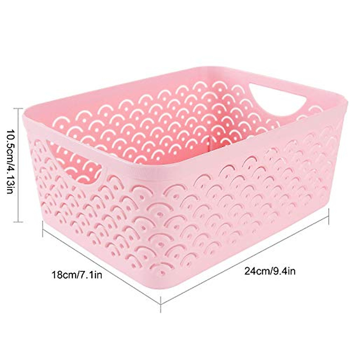 STARVAST 5 Pack Plastic Storage Baskets, Portable Pink Fish Scale Pattern Hollow Desktop Storage Bin Box with Handle for Kitchen, Bathroom, Kids Room or Nursery Storage – 9.4 x 7.1 x 4.1 inches