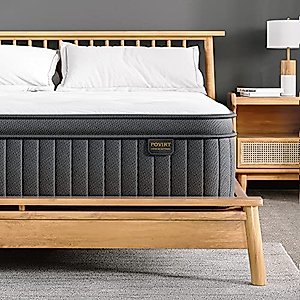 Povirt Twin Mattress, 12 Inch Innerspring Hybrid Mattress in a Box, 7-Zone Support Cool Twin Bed Mattress with Breathable Soft Knitted Fabric Cover for Pressure Relief, Medium Firm, 100-Night Trial