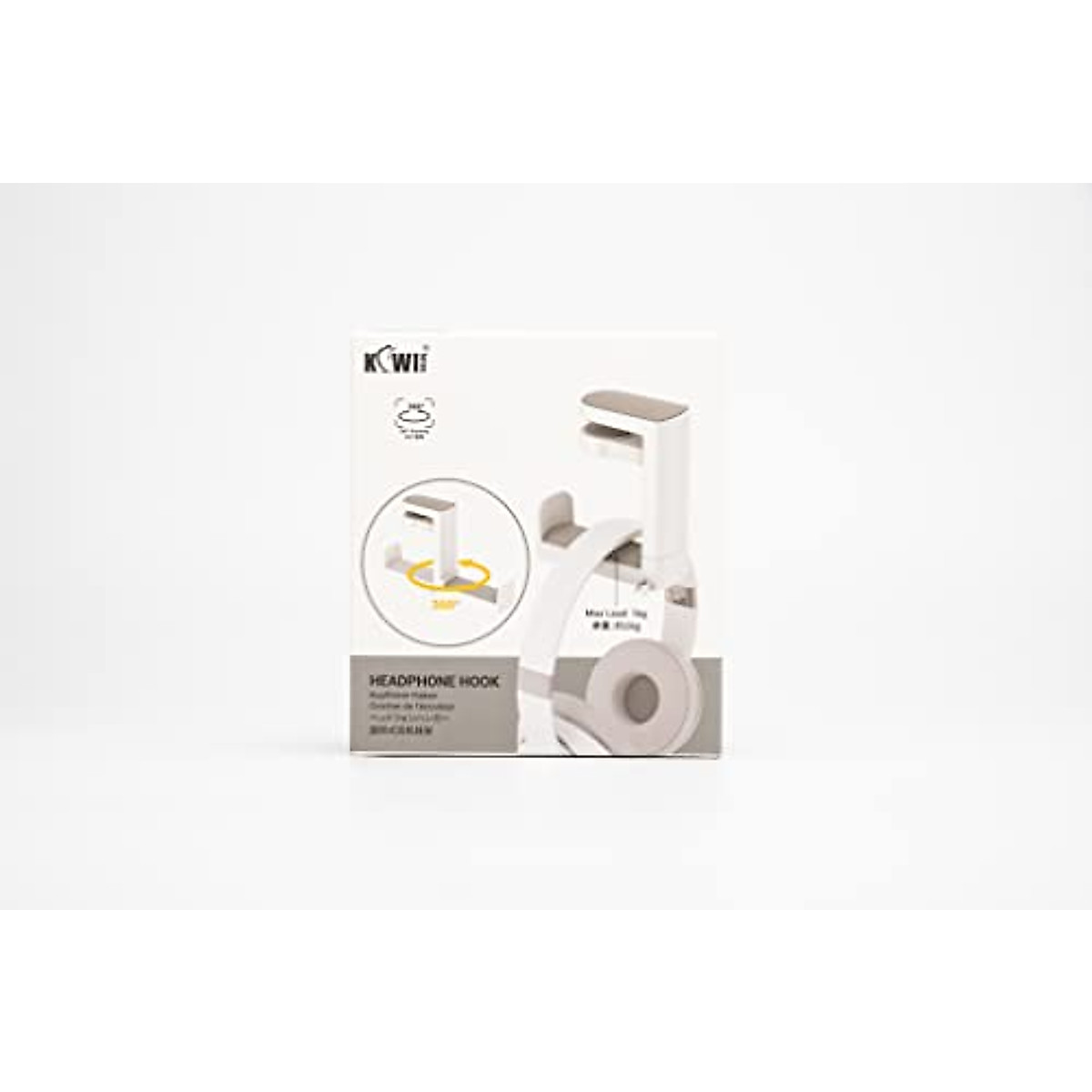 KIWIFOTOS Headphone Stand Holder Under Desk, PC Gaming Headset Hook Hanger Mount with 360 Adjustable Rotating Arm Clamp & Built in Cable Clip - White