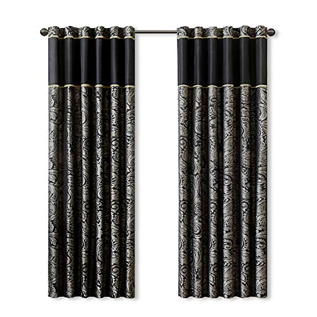 Black Curtains For Living Room , Traditional Back Tab Curtains For Bedroom , Aubrey Jacquard Rod Pocket Window Curtains , 50x84", 2-Panel Pack