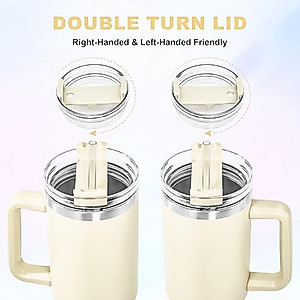 FECBK 40 oz Tumbler with Handle and Straw, 100% Leak-Proof Travel Mug, Stainless Steel Double Wall Vacuum Insulated Coffee Cup Keeps Cold For 34 Hours, Dishwasher Safe, Beige