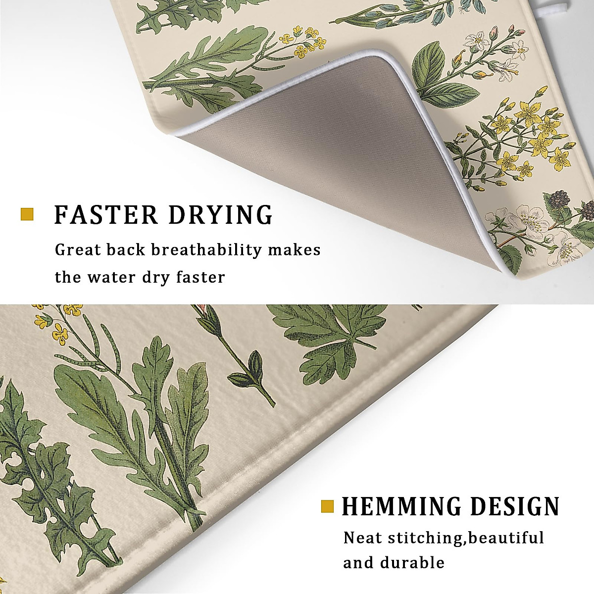 Flower Herbs Dish Drying Mat for Kitchen Counter Decor 18x24 Inch Absorbent Reversible Wild Plant Dish Mat Microfiber Drying Pad Sage Leaves Dish Drainer Rack Mats for Coffee Bar…